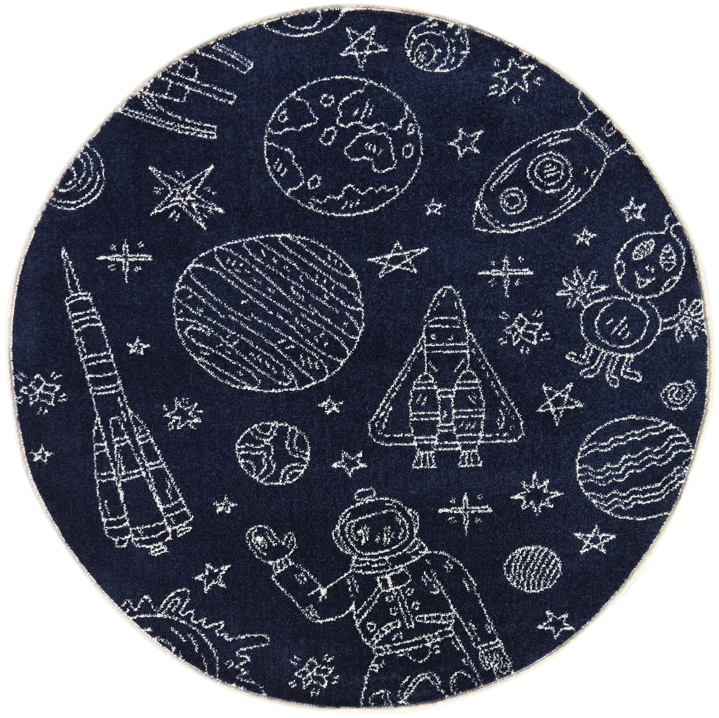 Mainstays Navy Space Round Indoor Rug 47 Inch Soft Durable Stain ...