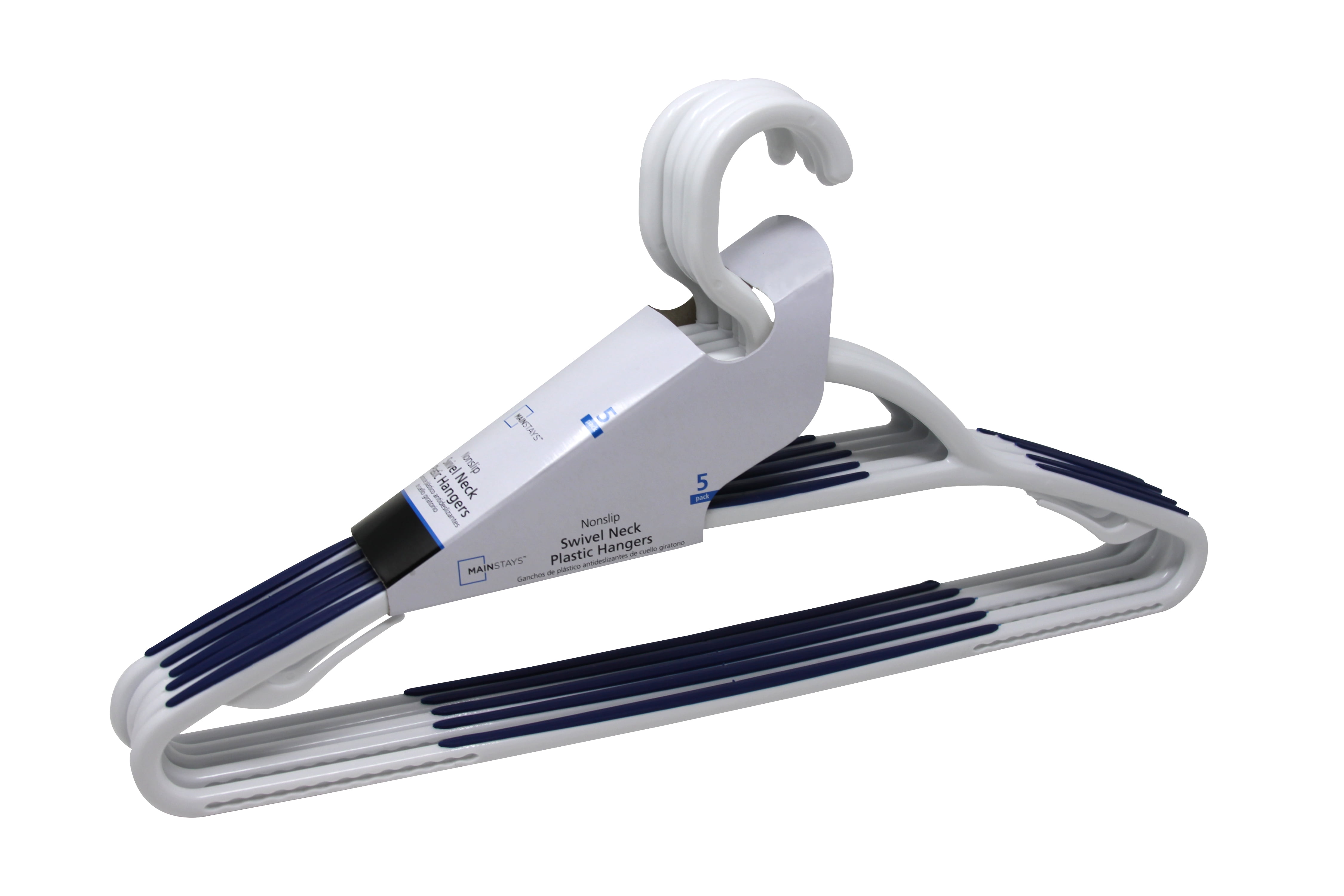 Mainstays Plastic Clothing Hangers, 5 Pack, Swivel Neck, White and Blue ...