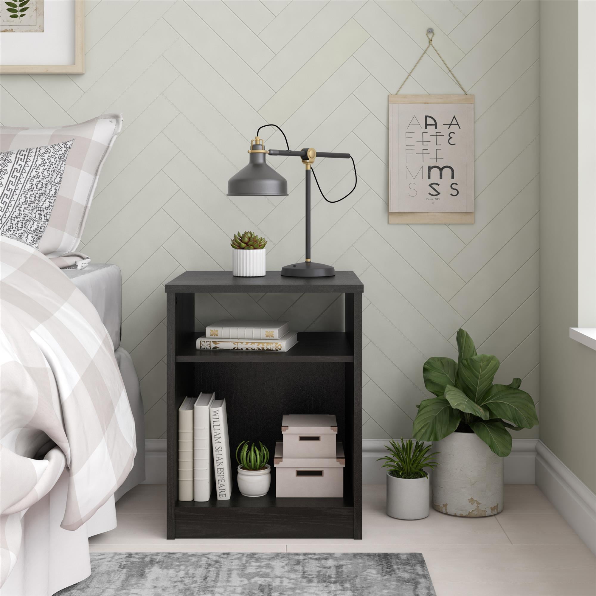 Mainstays Open Shelf Nightstand, True Black Oak - Walmart.com