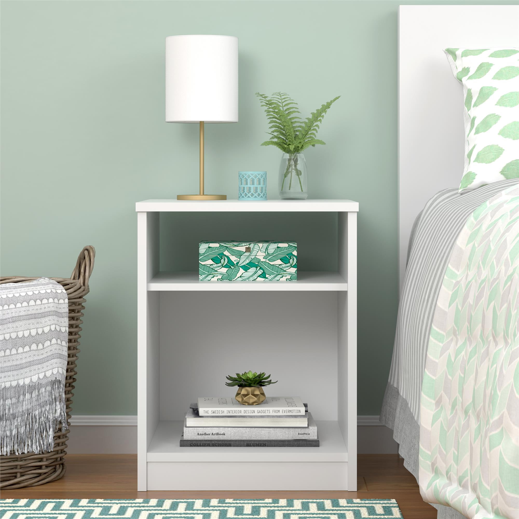 Free Shipping! Mainstays White Open Shelf Nightstand, Bedside Storage ...
