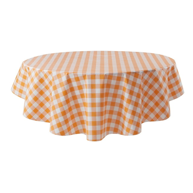 Mainstays Orange Plaid PEVA Tablecloth, Spring & Summer, 70" Round, for ...