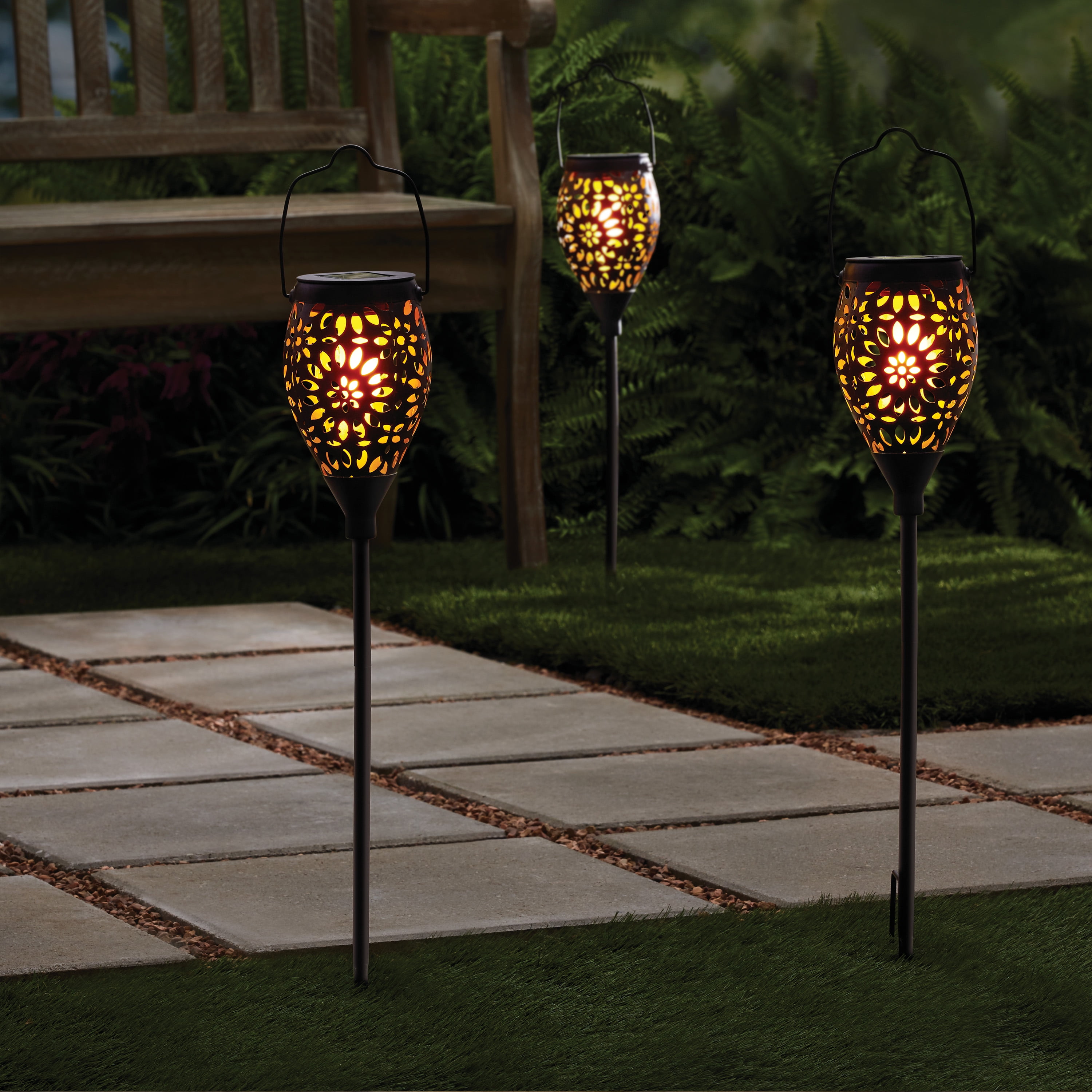 Mainstays Outdoor 22.3"H Solar Powered Black Flickering Décor Stake ...