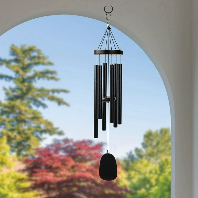 Mainstays Outdoor 36"H Black Metal & Wood Wind Chime, 1.88 lb weight ...