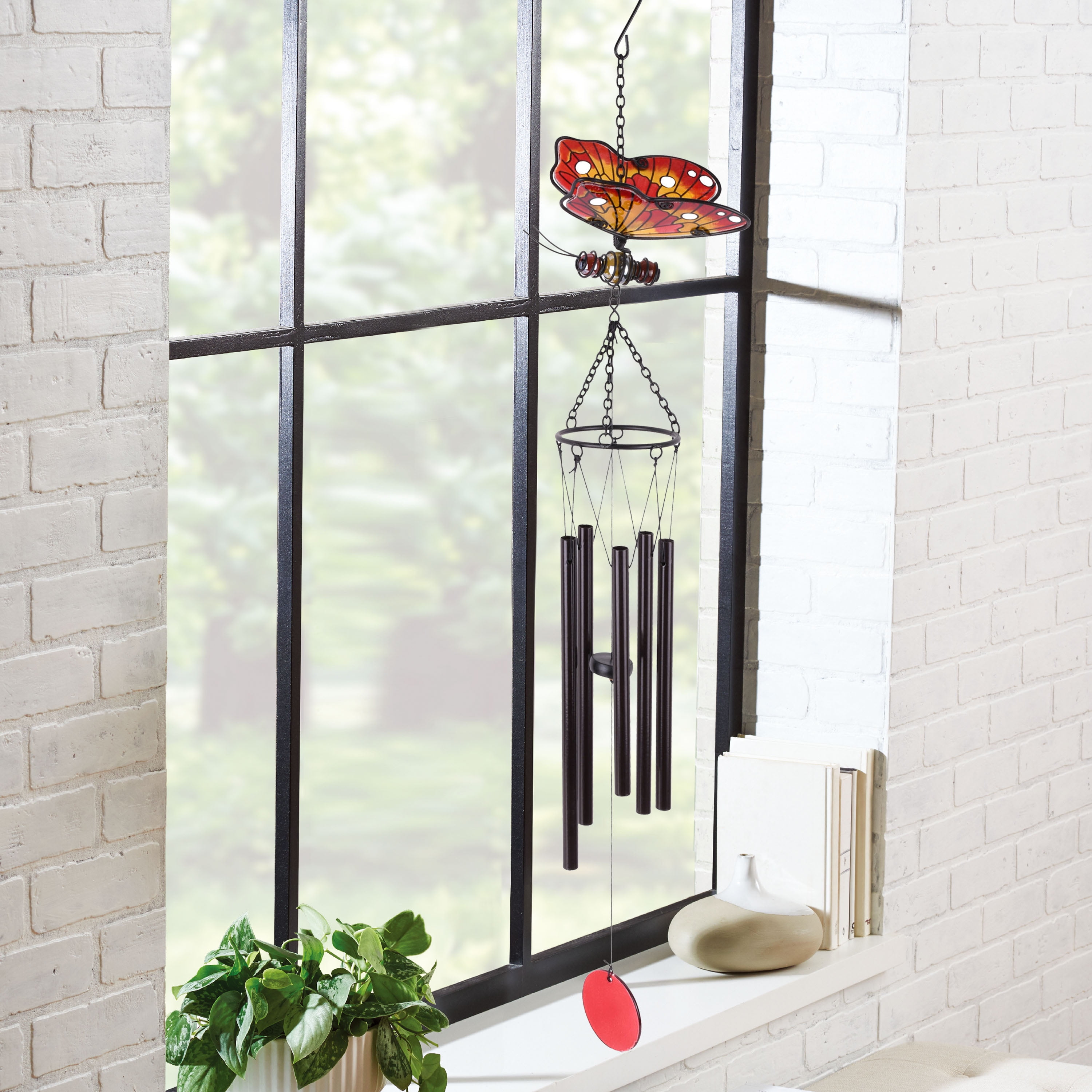 Mainstays Outdoor Glass Butterfly 31inch Height Wind Chime Decor ...