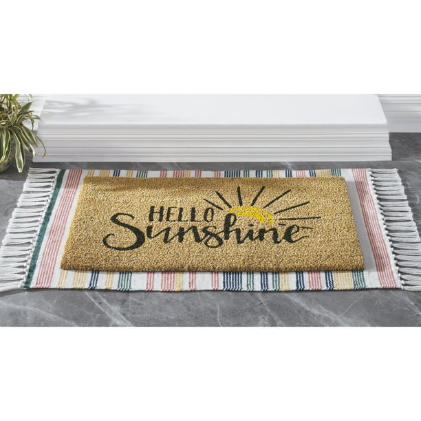 Mainstays Outdoor Sunshine Coir and Stripe Layering Doormat Set, 2 ...