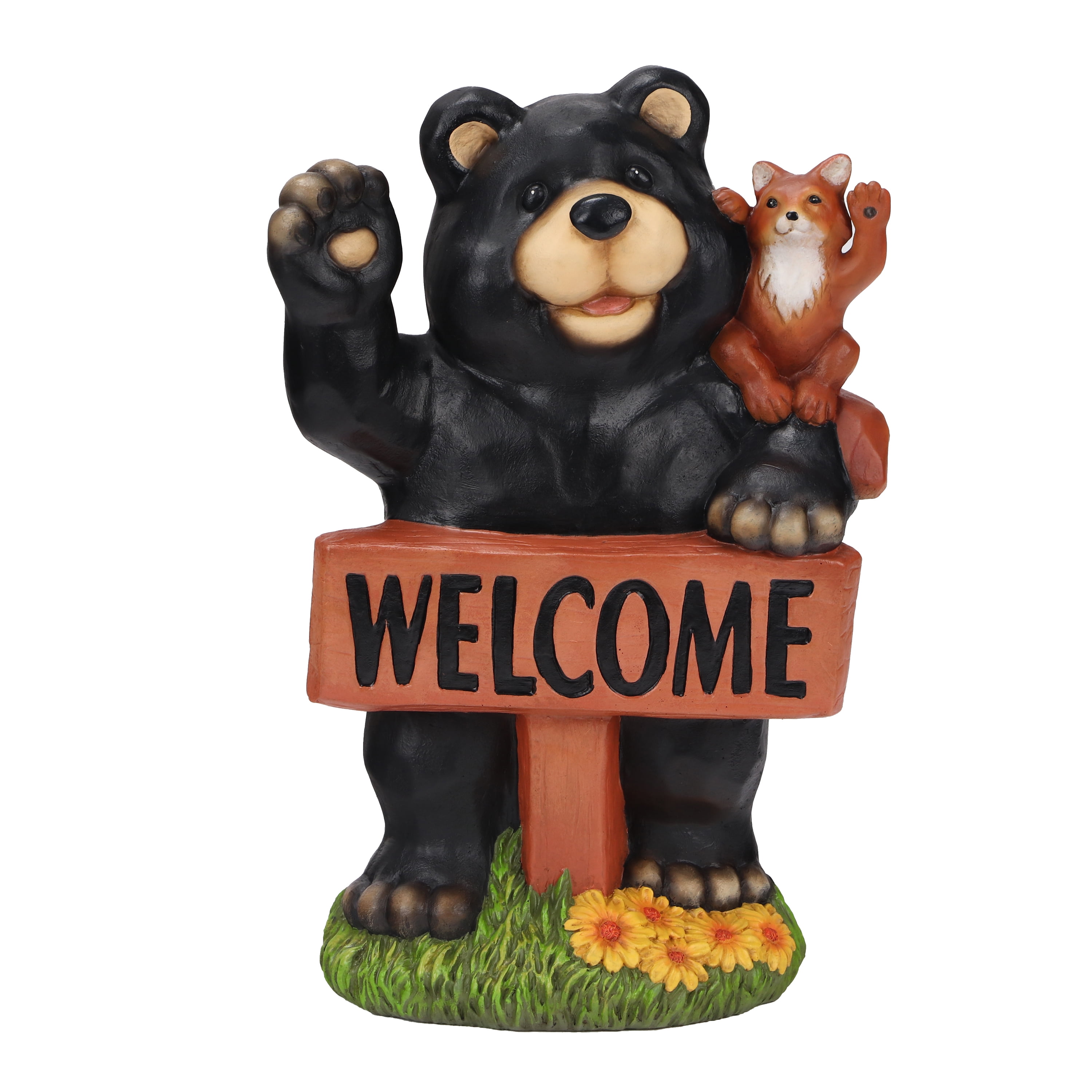 Mainstays Outdoor Welcome Bear and Fox Garden Statuary, 8.25 in L x 5 ...