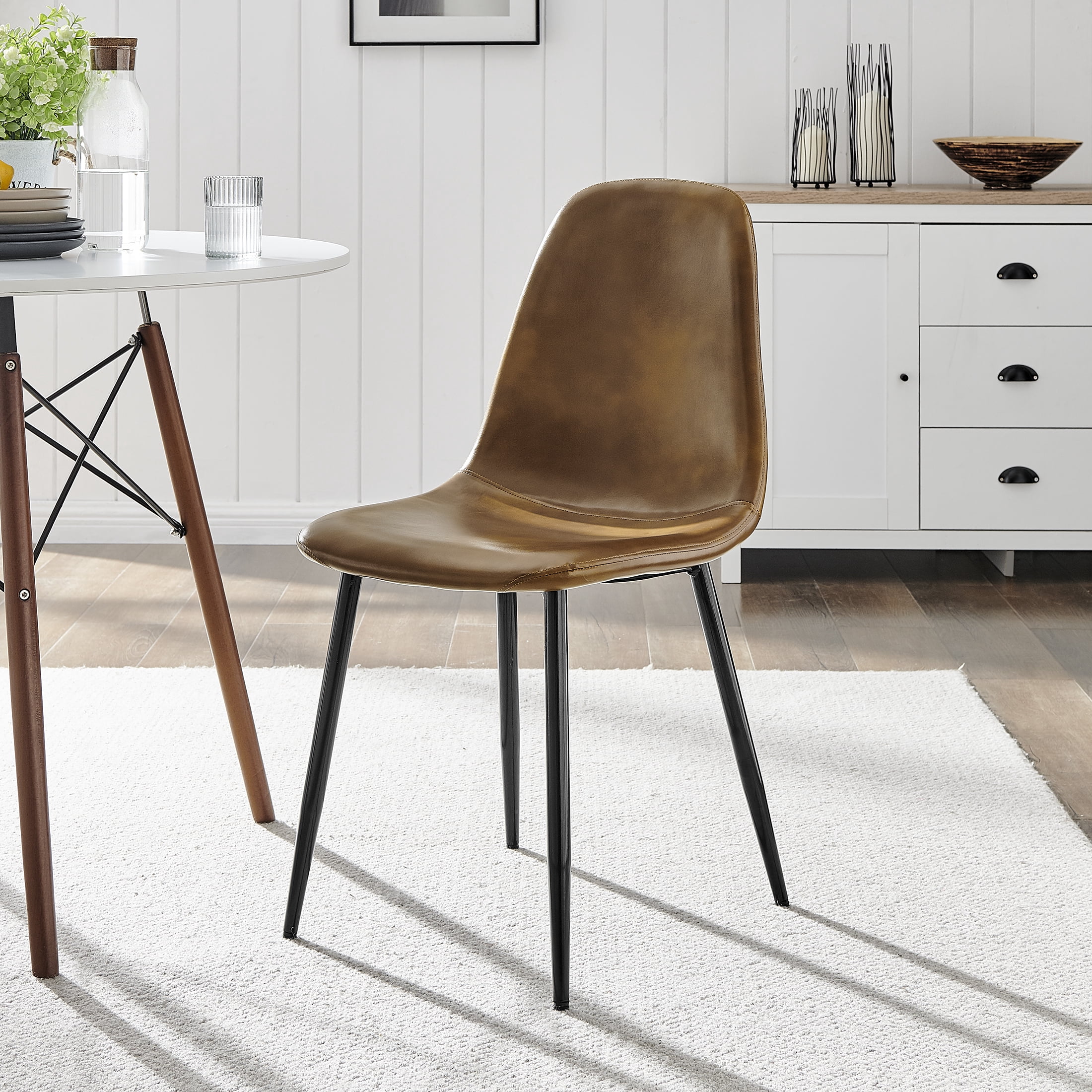 Mainstays PU Dining Chairs, Set of 4, Dark Brown Color for Indoor ...