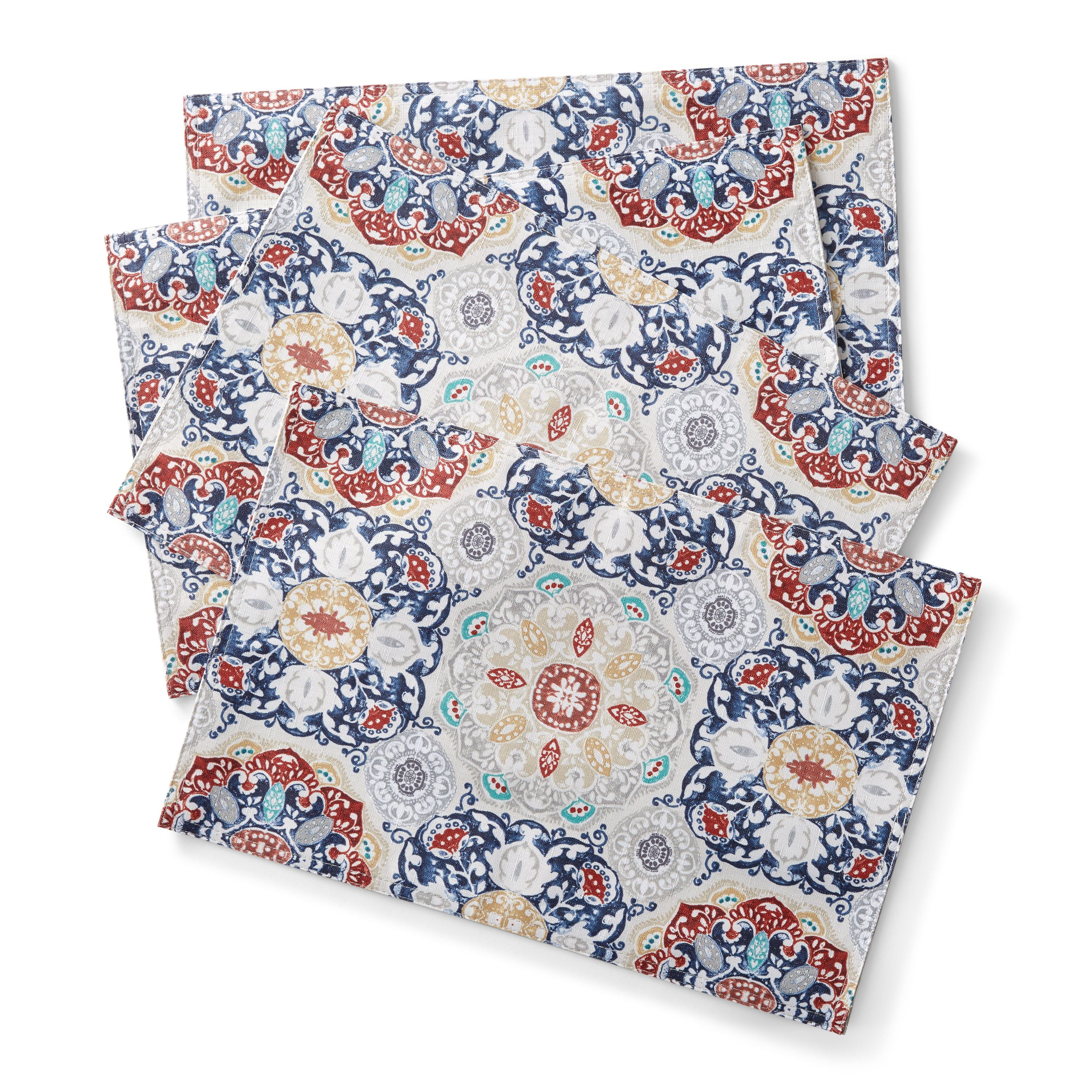 Mainstays Painted Tile Heat Transfer Engineered Placemats, Multicolor ...