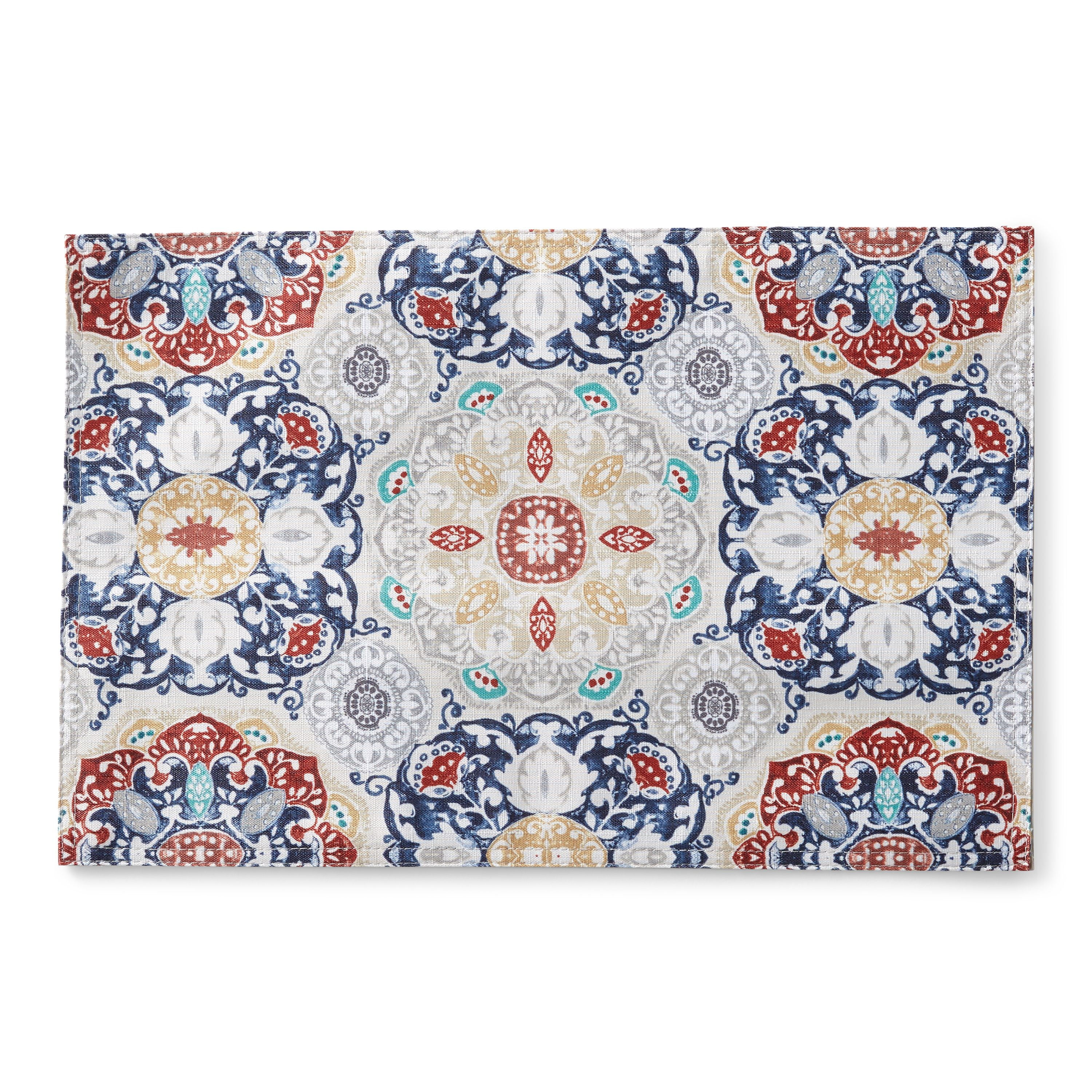 Mainstays Painted Tile Placemats Multicolor 17x11 4 Piece Polyester ...