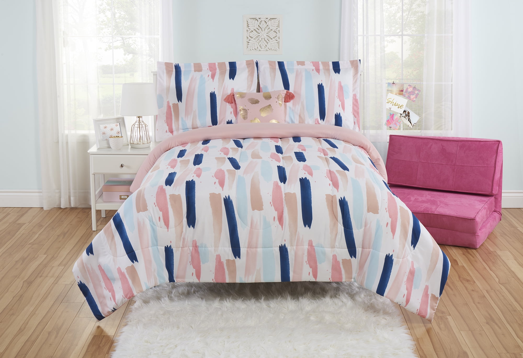 Free Shipping! Mainstays Painterly Strokes Comforter Set with Tasseled ...