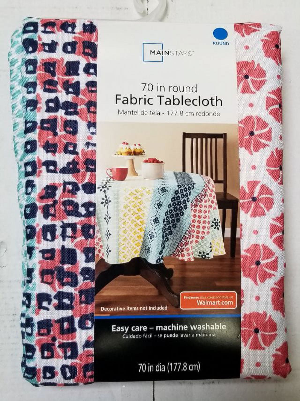 Mainstays Patchwork Fabric Tablecloth 70 Round Multicolor Kitchen Decor ...