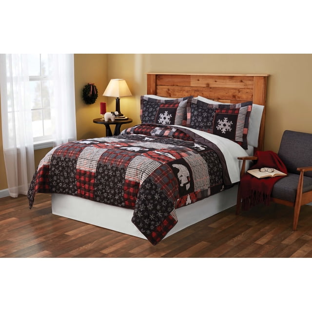 Mainstays Patchwork Lodge Quilt Set, 3 Piece - Walmart.com