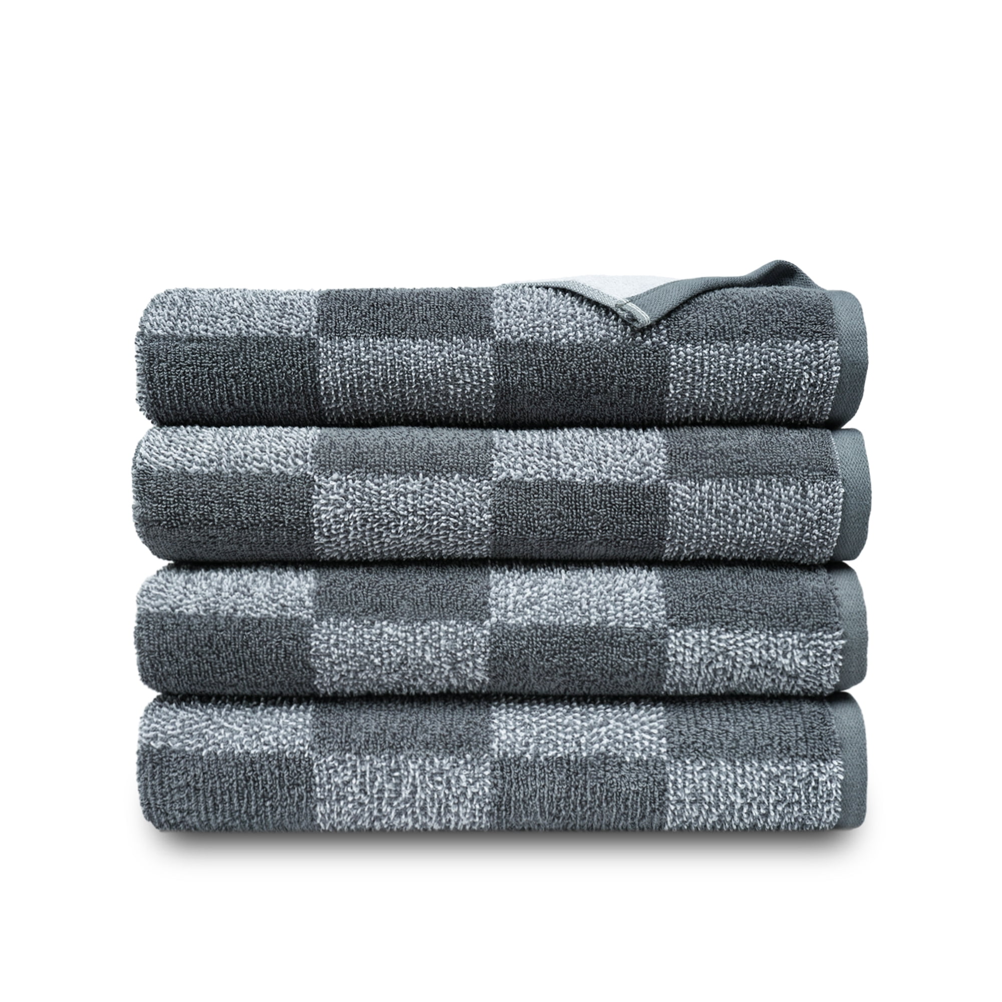 Mainstays Performance Checkered Bath Towel, 54" x 30", Grey - Pack of 4 ...