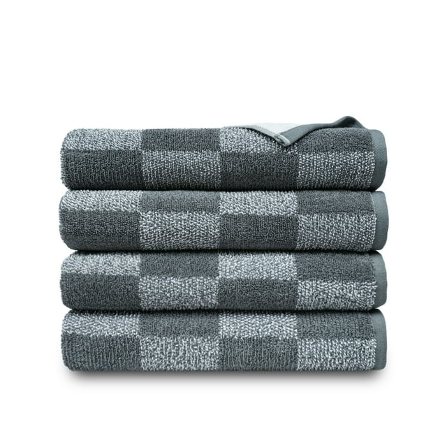 Mainstays Performance Checkered Bath Towel, 54" x 30", Grey - Pack of 4 ...