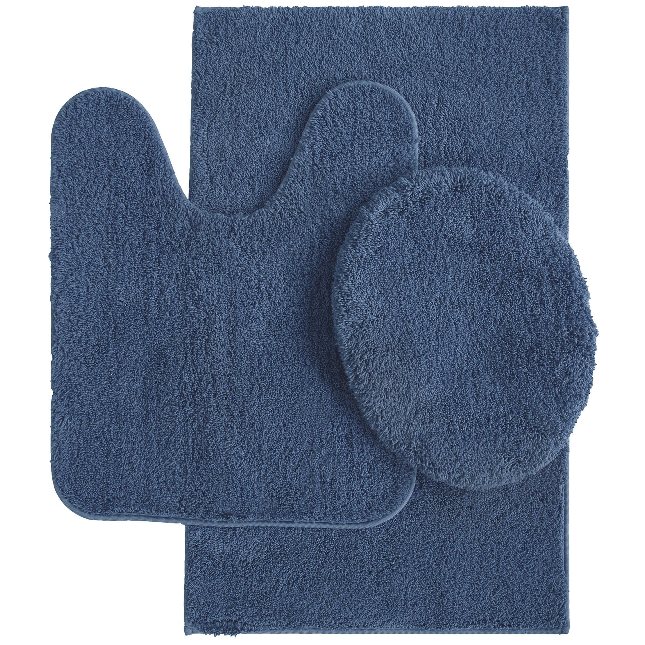 Mainstays Performance Recycled Polyester 3 Piece Bath Rug Set, Blue ...