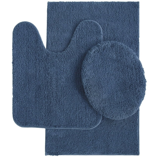 Mainstays Performance Recycled Polyester 3 Piece Bath Rug Set, Blue ...