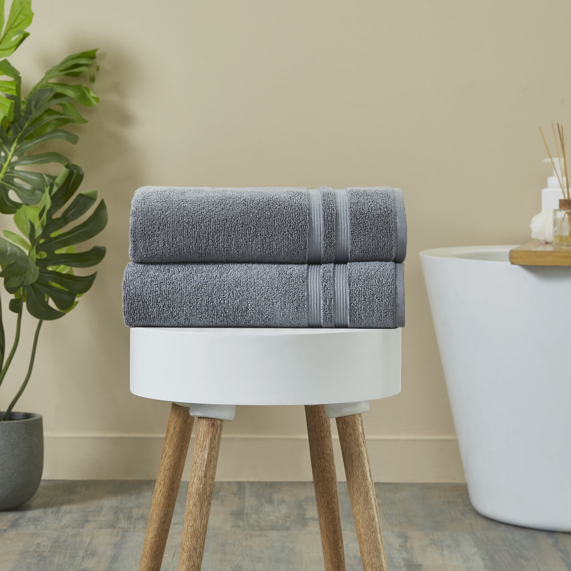 Mainstays 2-Piece Bath Sheet Set Grey, 87% Cotton, Quick-Drying ...