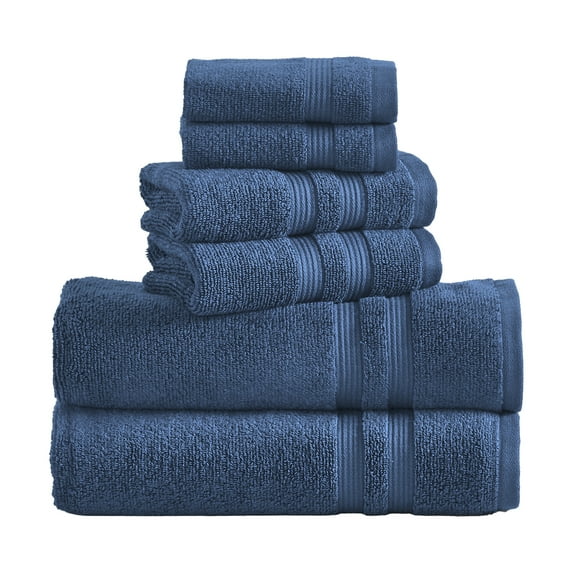 Mainstays Performance Cotton 6-Piece Bath Towel Set, Super Soft Quick Dry Fade Resistant, Solid ...