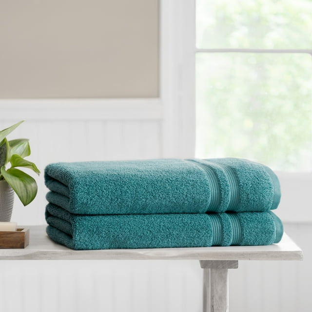 Mainstays Performance Solid Bath Sheet 2-Piece Set, Cool Water ...