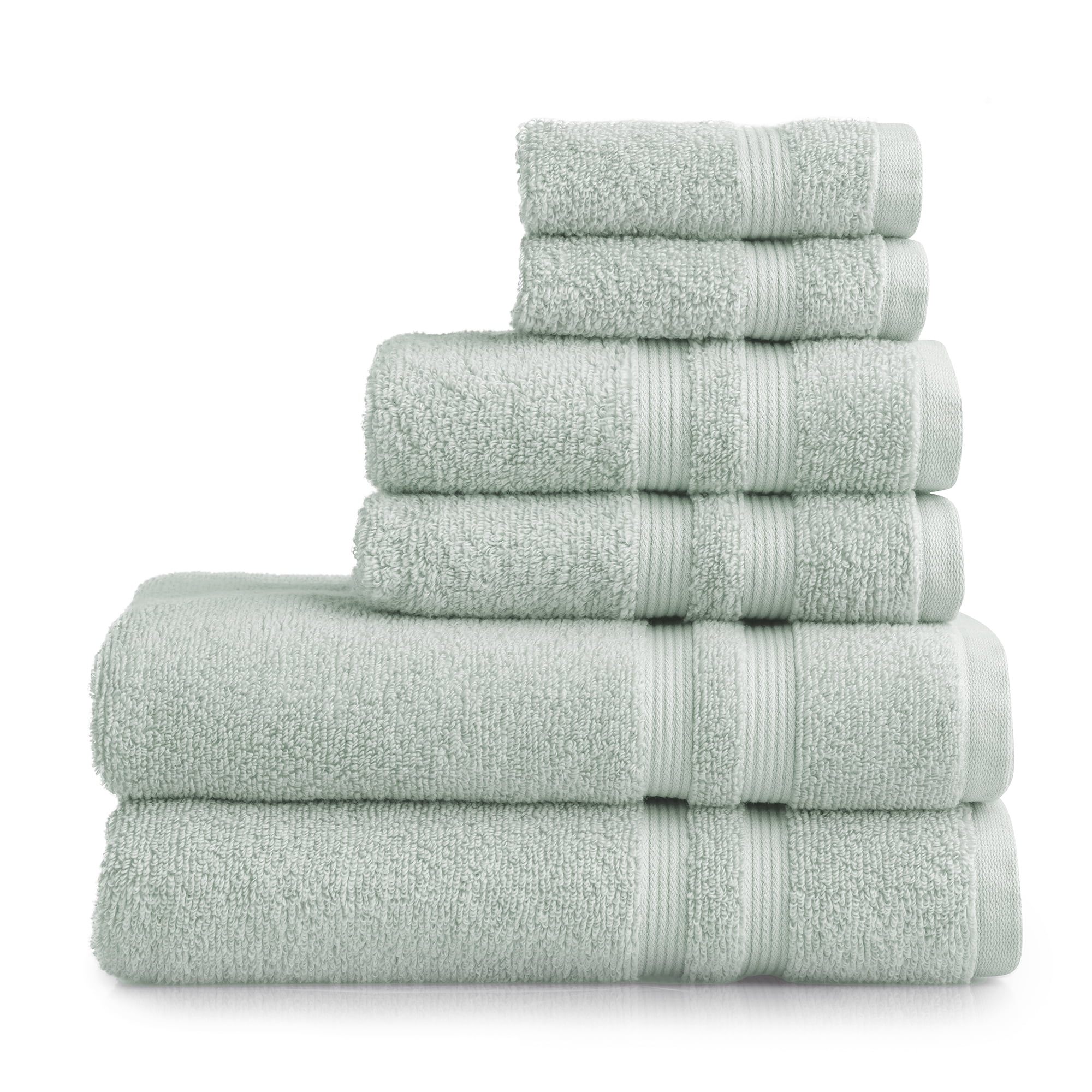 Mainstays Solid Cotton Bath Towel Set 6-Piece Quick-Dry Absorbent ...