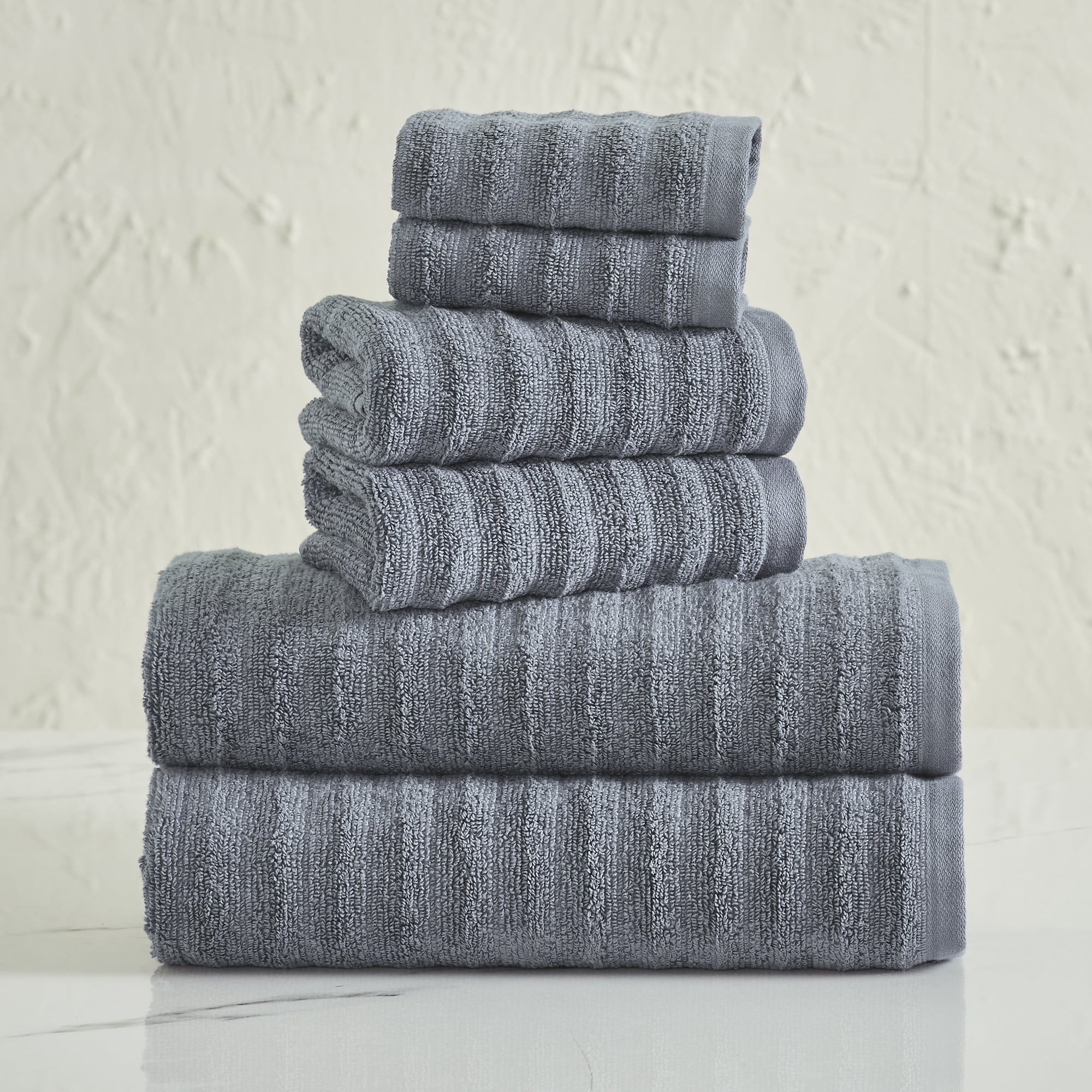 Mainstays Performance Textured 6-Piece Bath Towel Set, Grey - Walmart.com