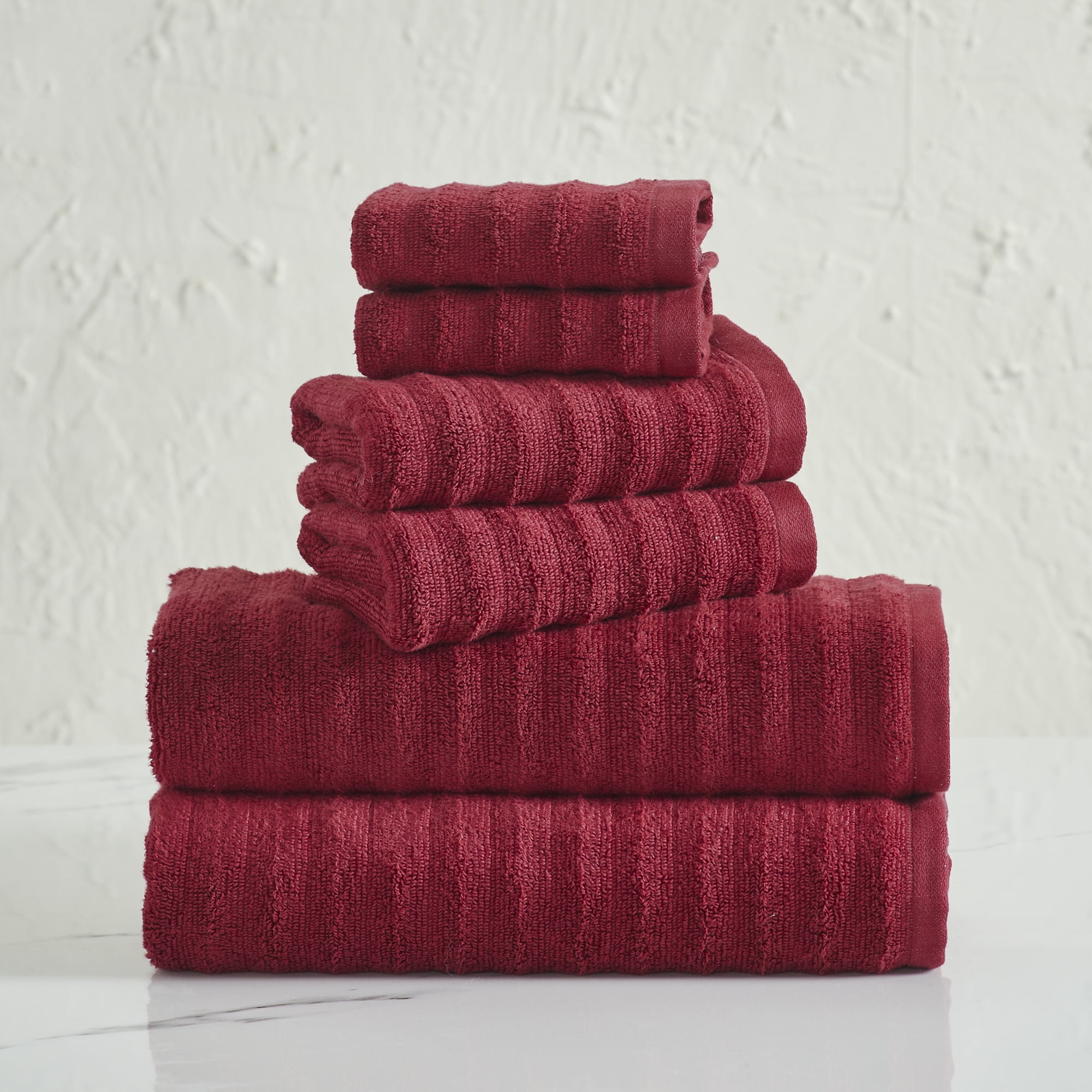 Mainstays Performance Textured 6-Piece Bath Towel Set, Red - Walmart.com