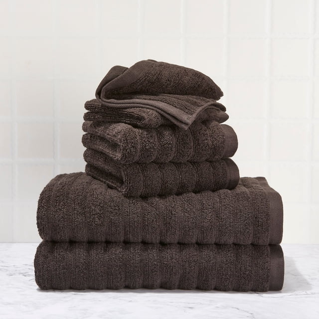Mainstays Performance Textured 6-Piece Bath Towel Set - Rich Black ...
