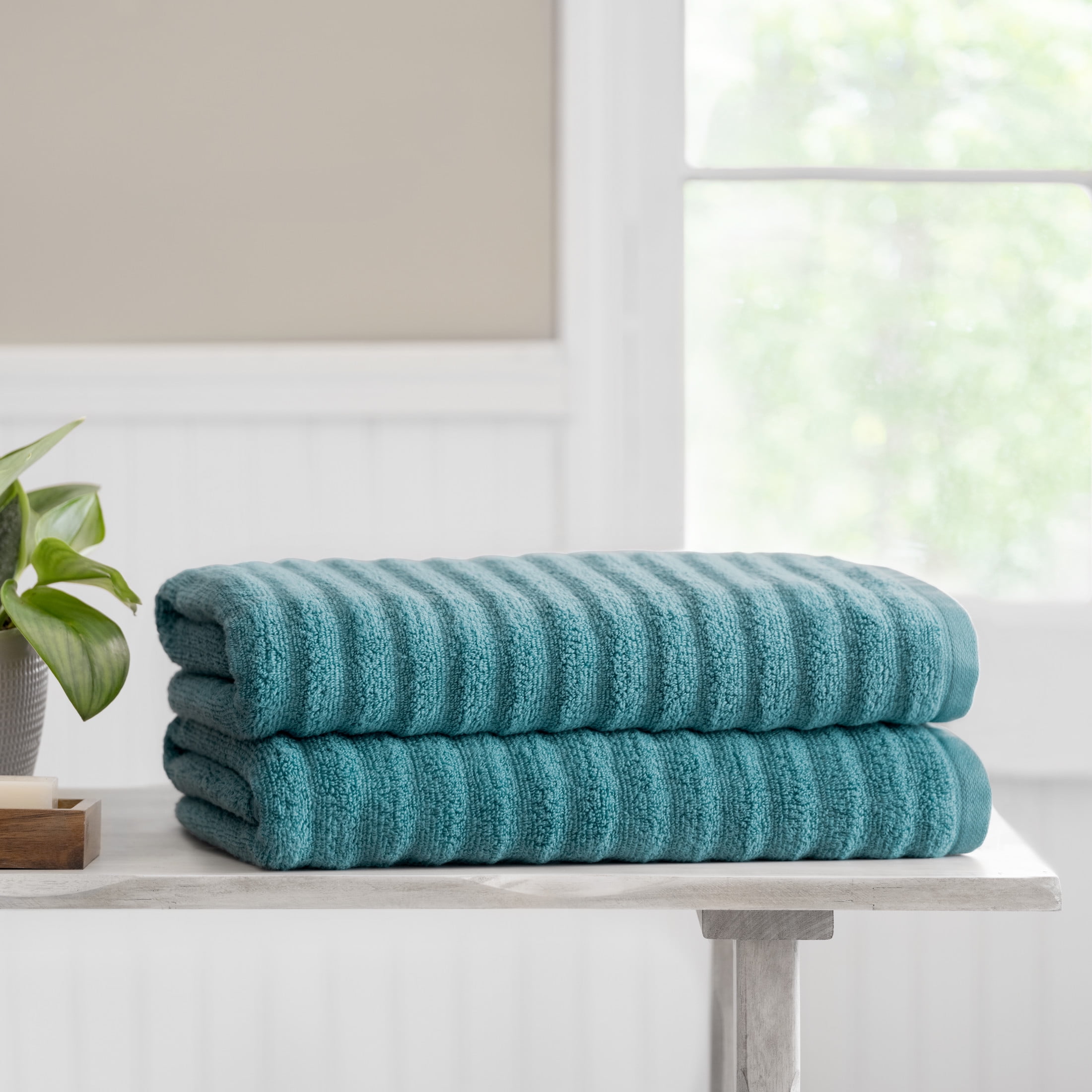 Mainstays Performance Textured Bath Sheet 2-Piece Set, Cool Water ...