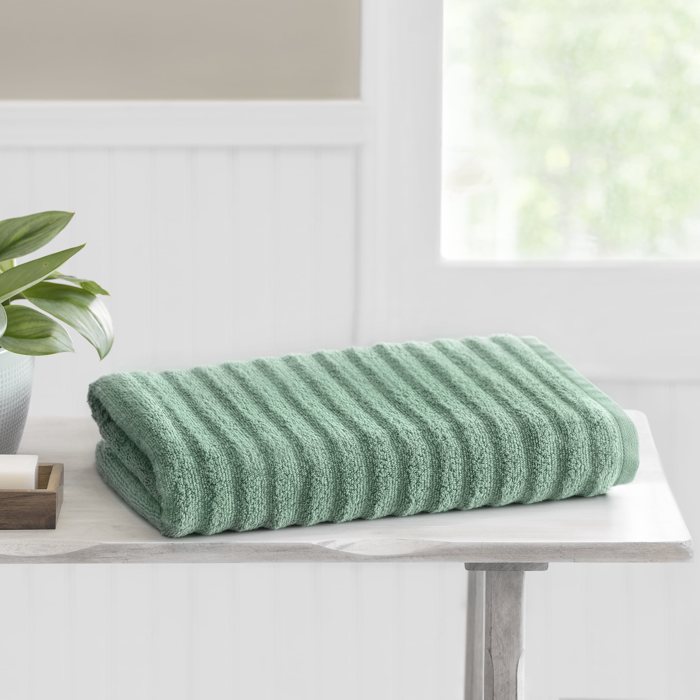 Mainstays Performance Textured Bath Sheet, 30" x 62", Green Sage ...