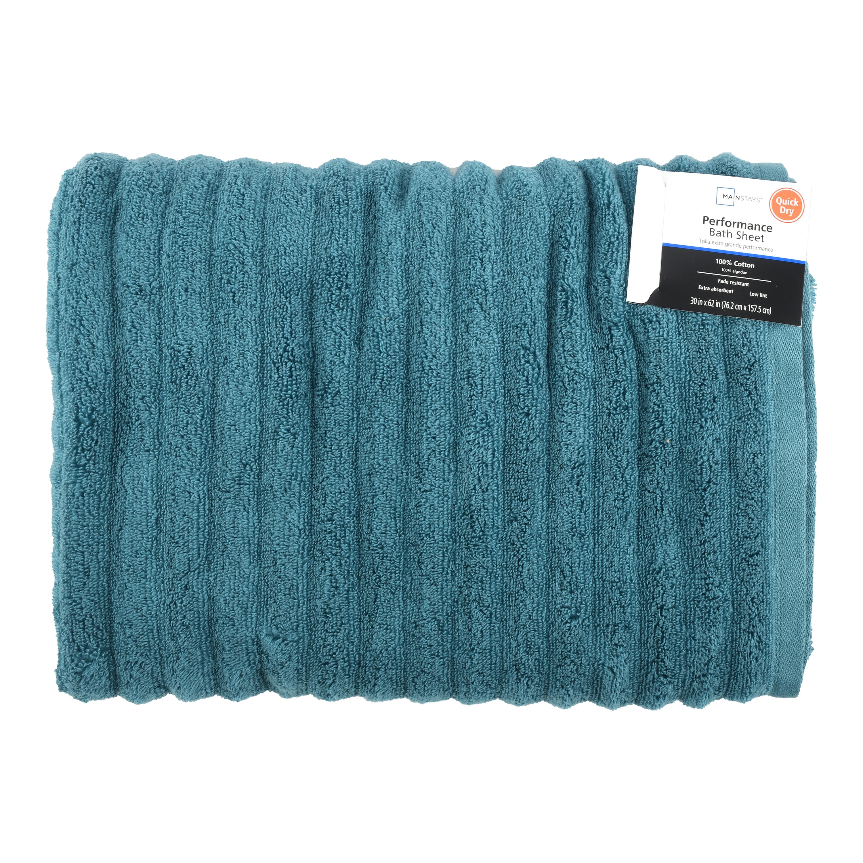 Mainstays Performance Textured Bath Sheet, 62" x 30", Coolwater ...