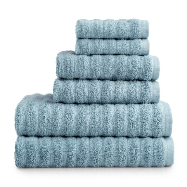Mainstays Performance Textured Bath Towel 6-Piece Set, Blue Linen ...
