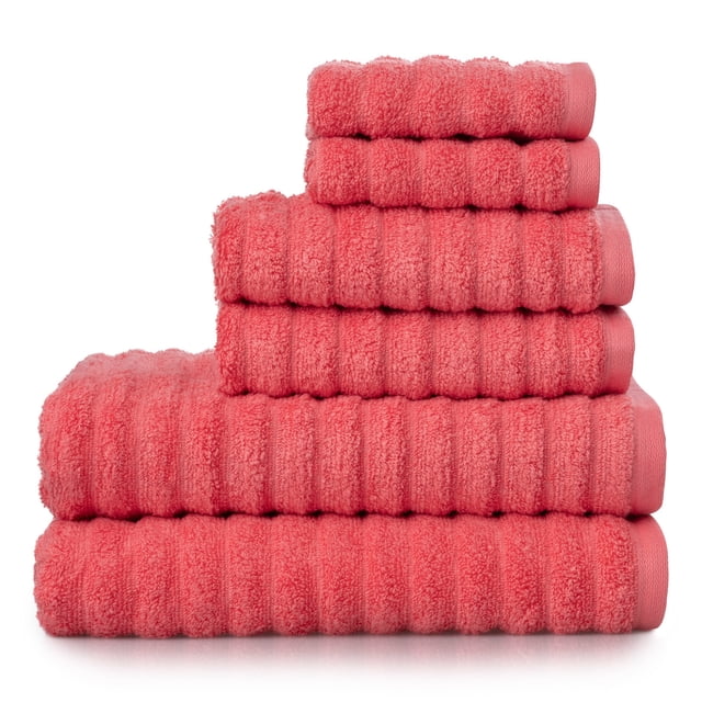Mainstays Performance Textured Bath Towel 6-Piece Set, Island Coral ...