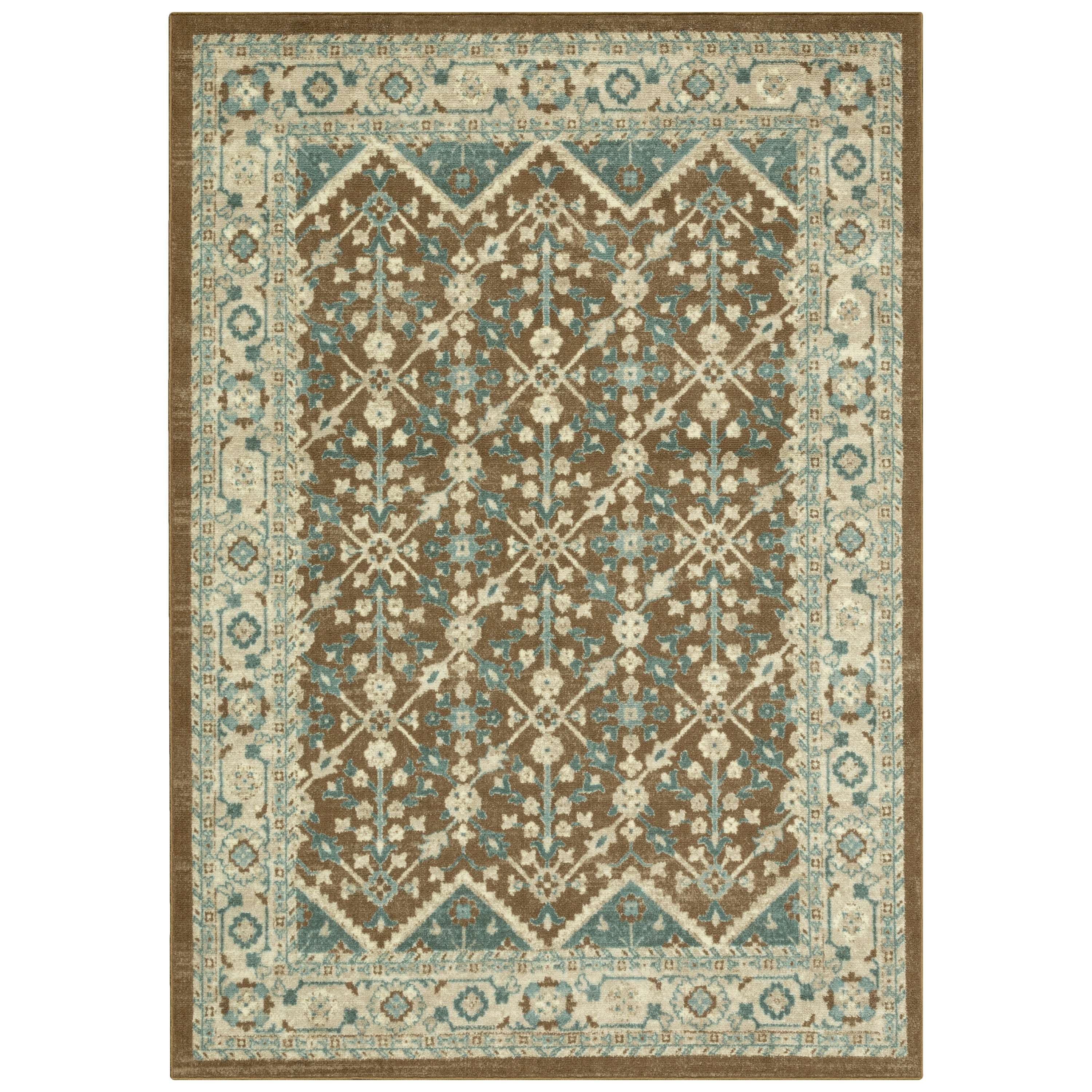 Mainstays Persian Border Medallion Loop Print Brown Blue Indoor Area ...