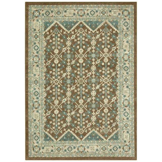 Mainstays Persian Border Medallion Loop Print Brown Blue Indoor Area ...