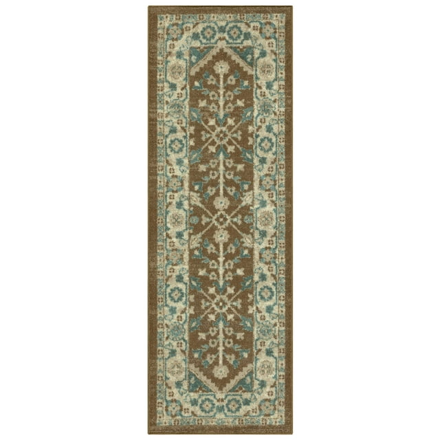 Mainstays Persian Border Medallion Loop Print Brown Blue Indoor Runner ...