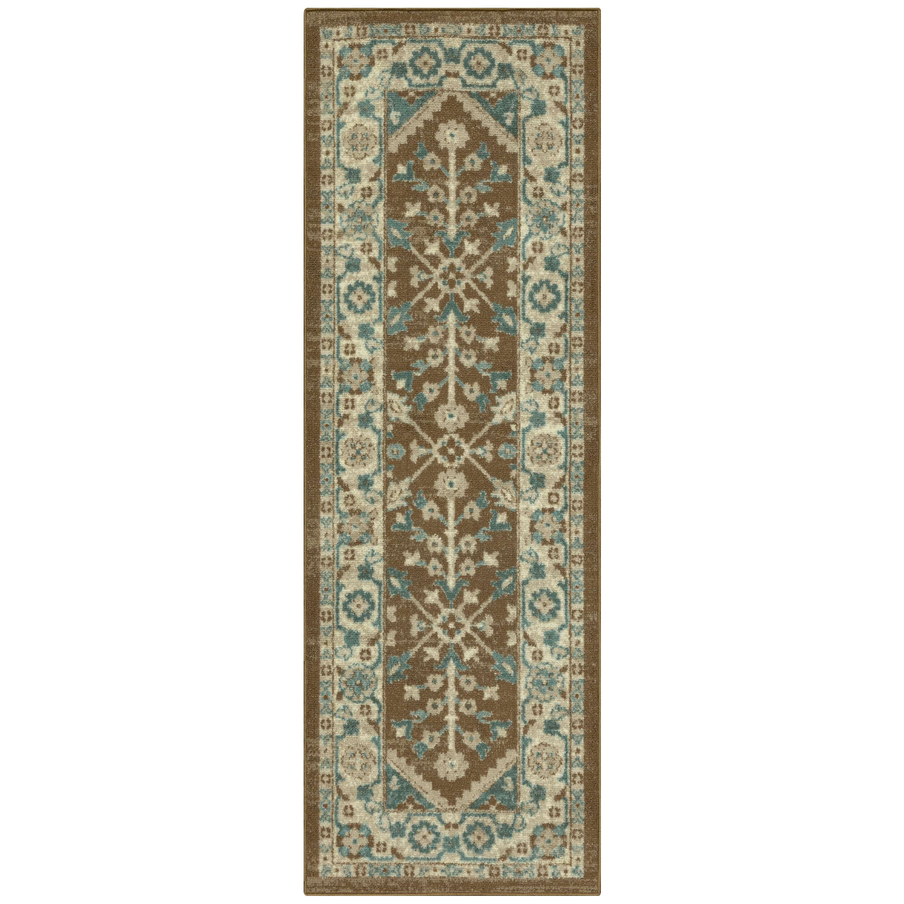 Mainstays Persian Loop Print Brown Blue Indoor Runner Rug 2' x 6 ...