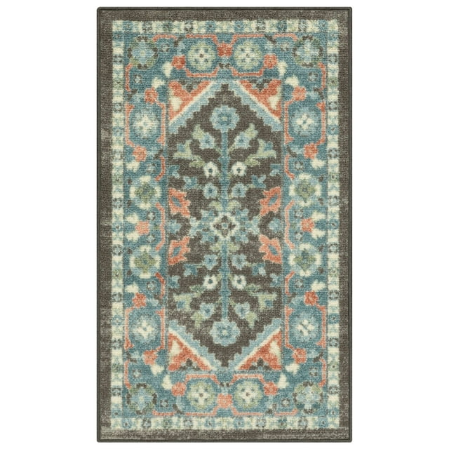 Mainstays Persian Border Medallion Print Gray Aqua Indoor Accent Rug, 1 ...