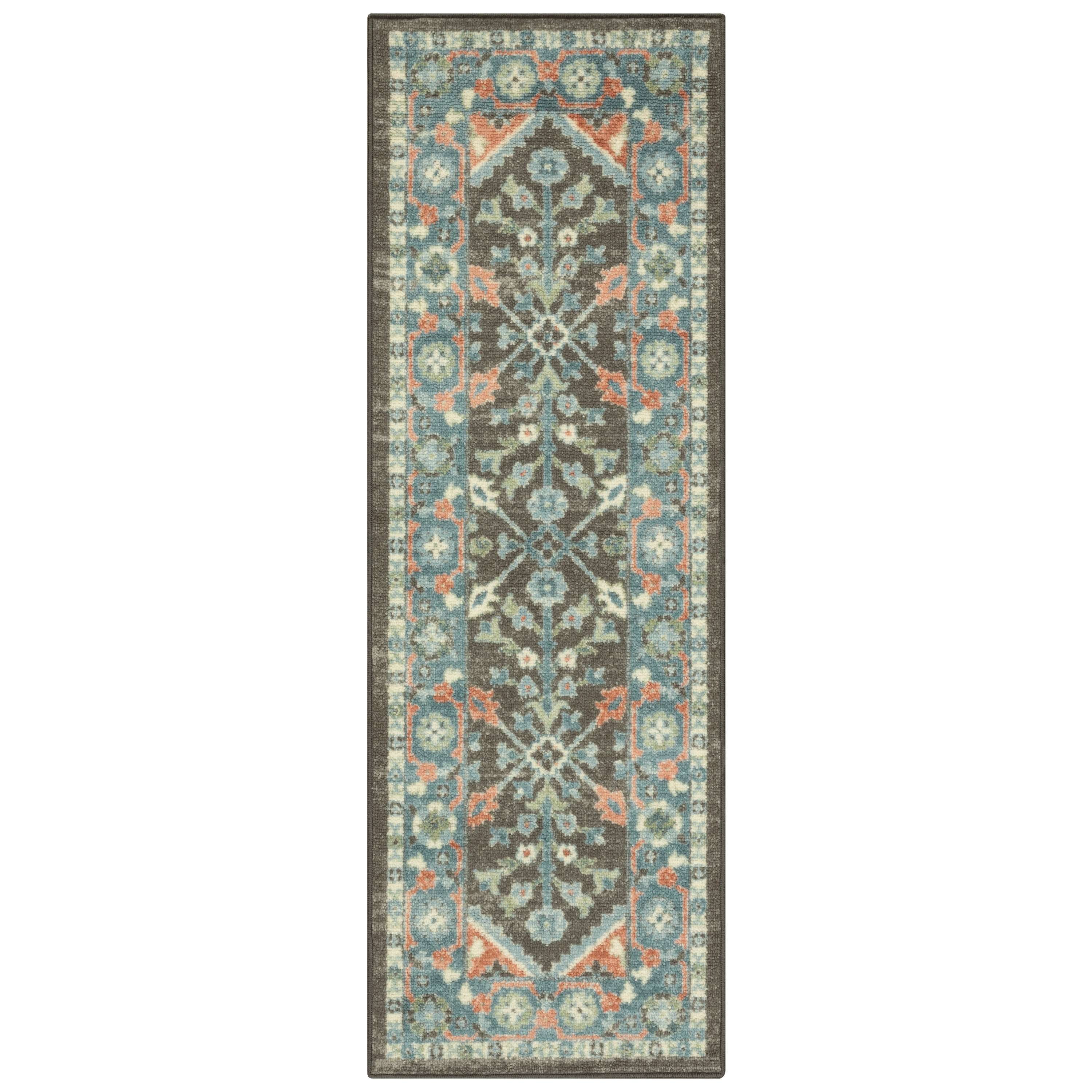 Mainstays Persian Medallion Gray Aqua Runner Rug 1'8 x 5' Washable ...