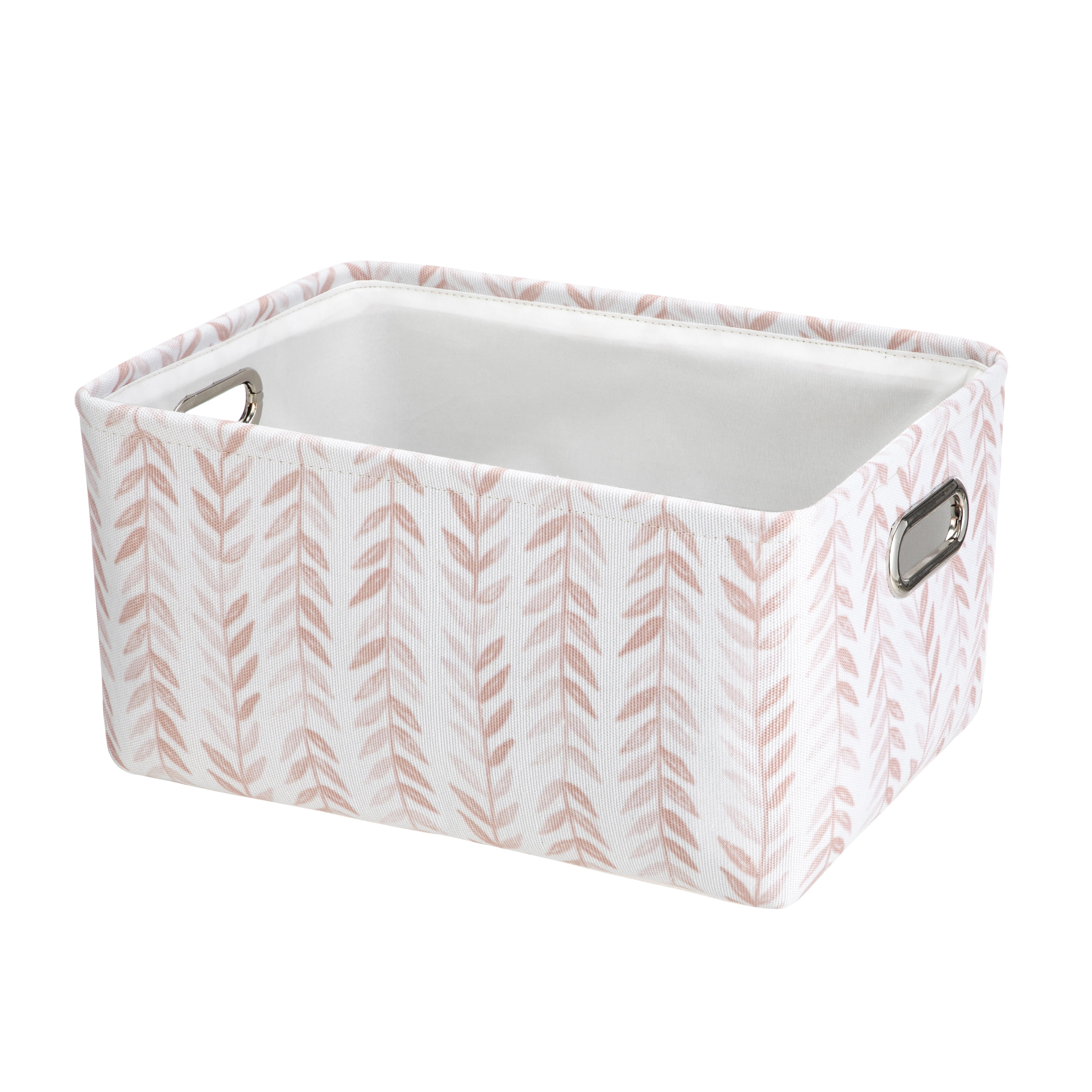 Mainstays Pink Blush Leaf Canvas Fabric Decorative Storage Basket with ...
