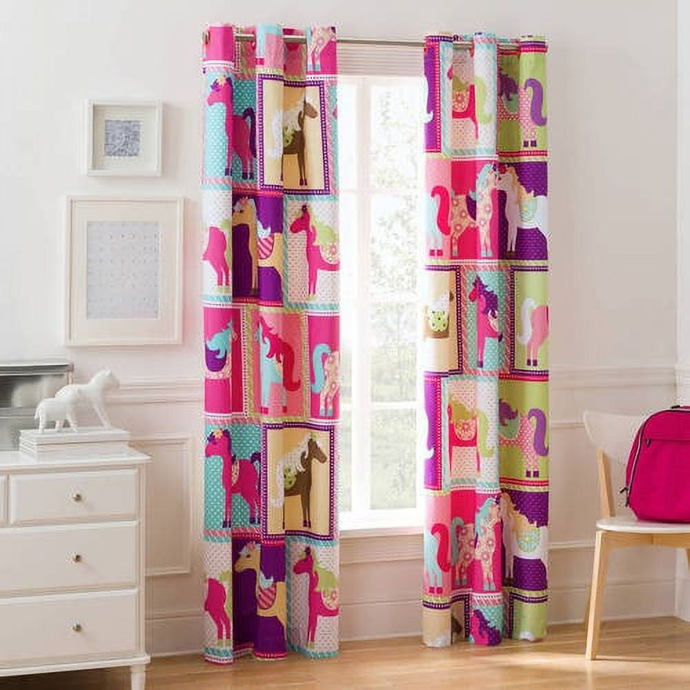 Mainstays Kids Pink Horsey Room Darkening Curtain Panel 42x84 Polyester ...