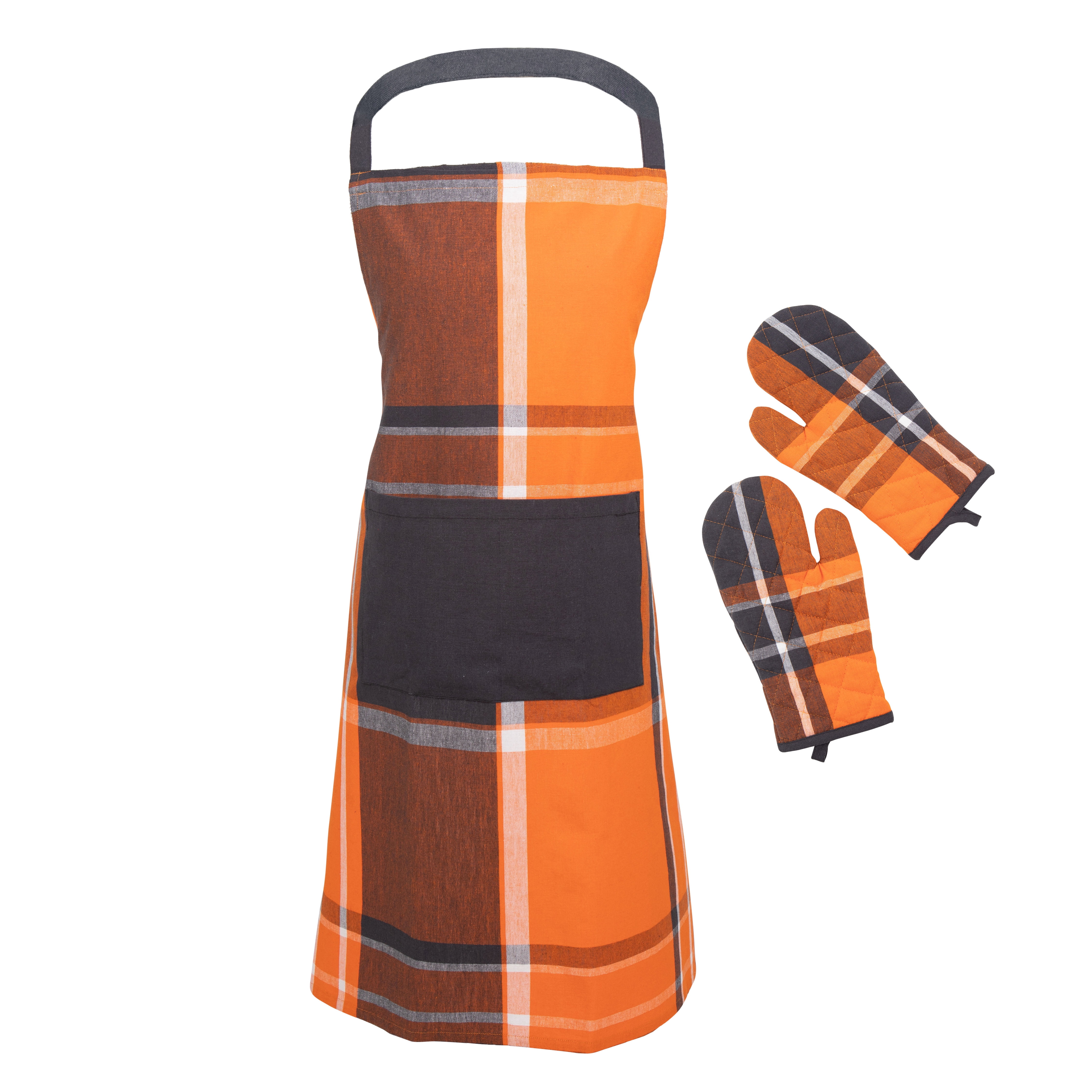 Mainstays Plaid 3 Piece Apron and Oven Mitt Set Orange - Walmart.com