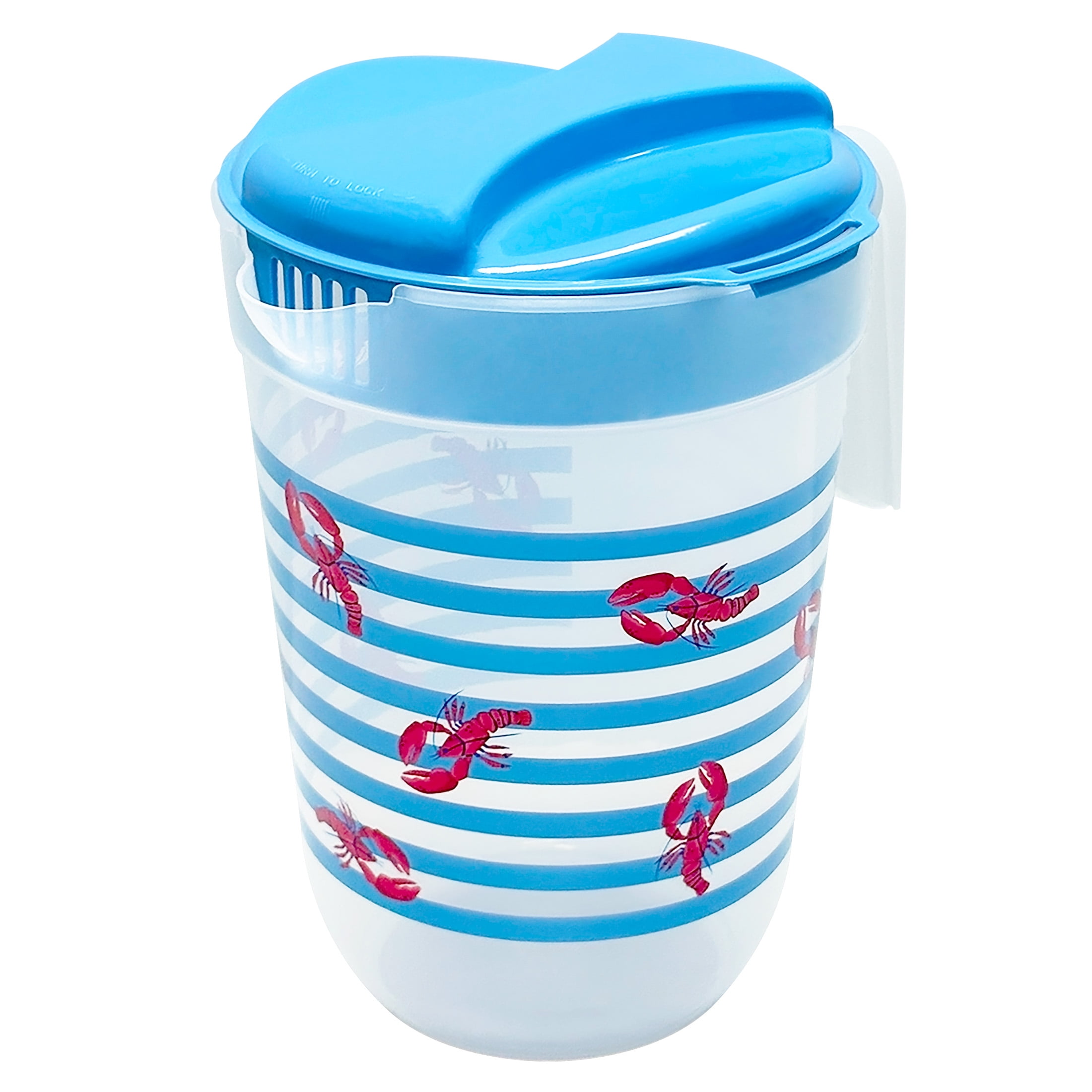 Mainstays Plastic 1 Gallon Pitcher with Blue Lid, Lobster Printing ...