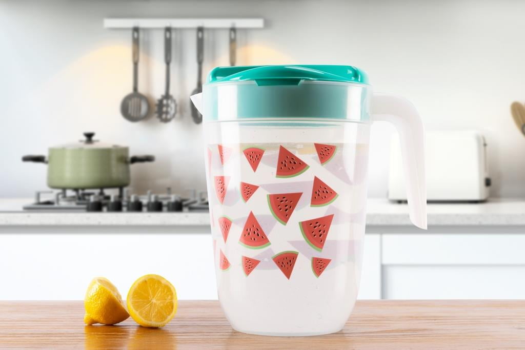 Mainstays Plastic 1 Gallon Pitcher with Green Color Lid – Watermelon ...