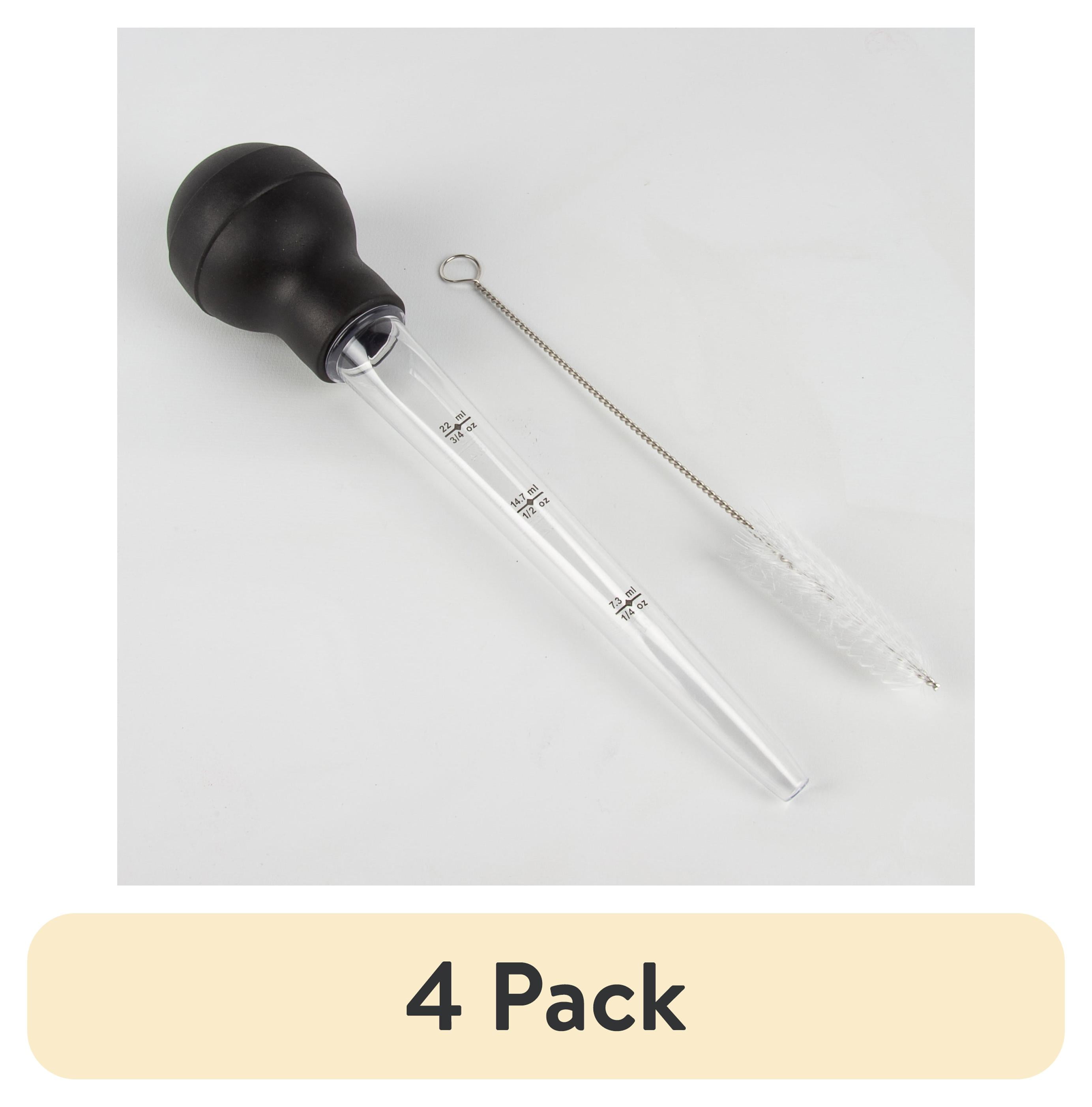 (4 pack) Mainstays Plastic 10.8" Meat Baster with Cleaning Brush Features Dual Measurement Marks ...