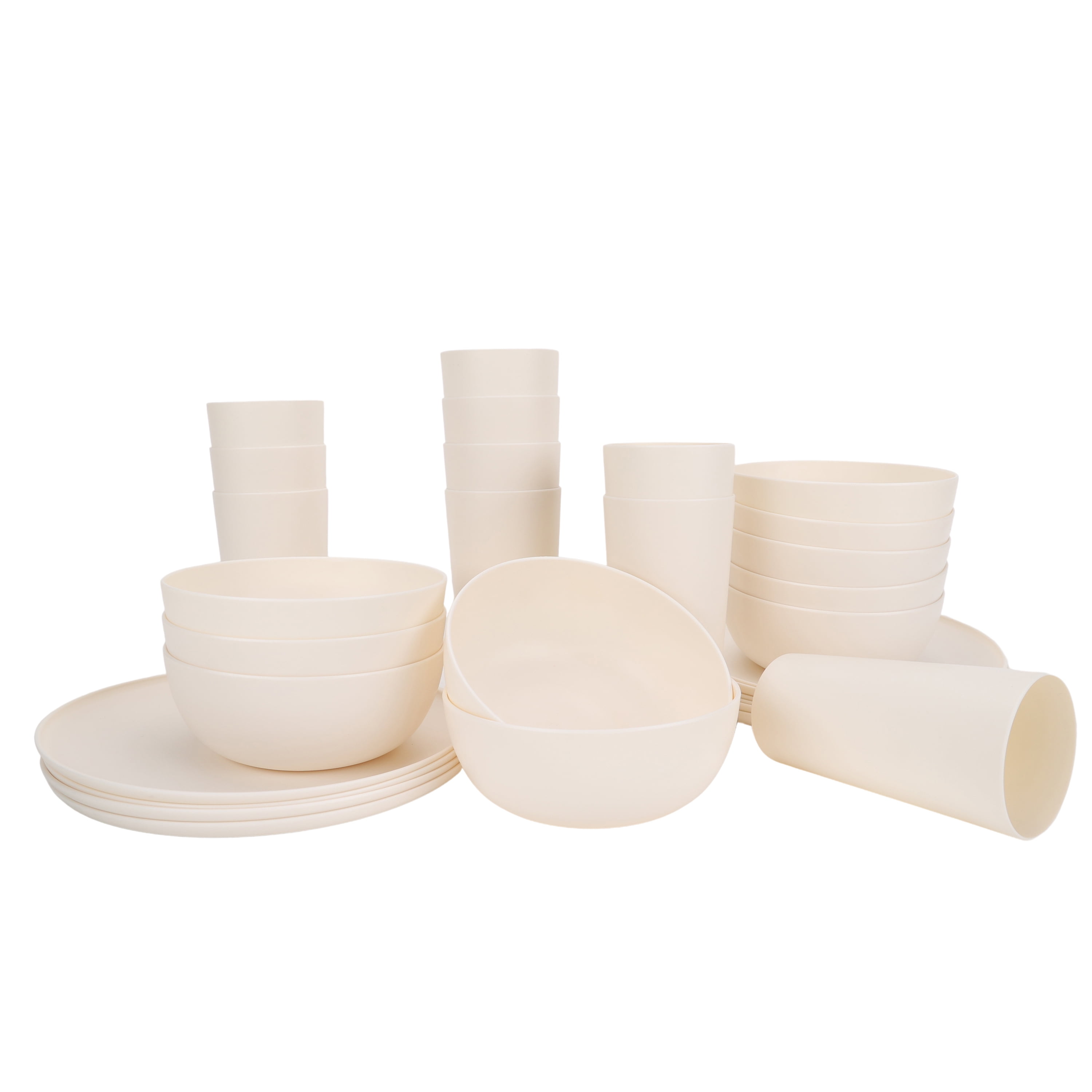Mainstays Plastic 30 Piece Dinnerware Set, Cream, BPA-Free, Dishwasher ...