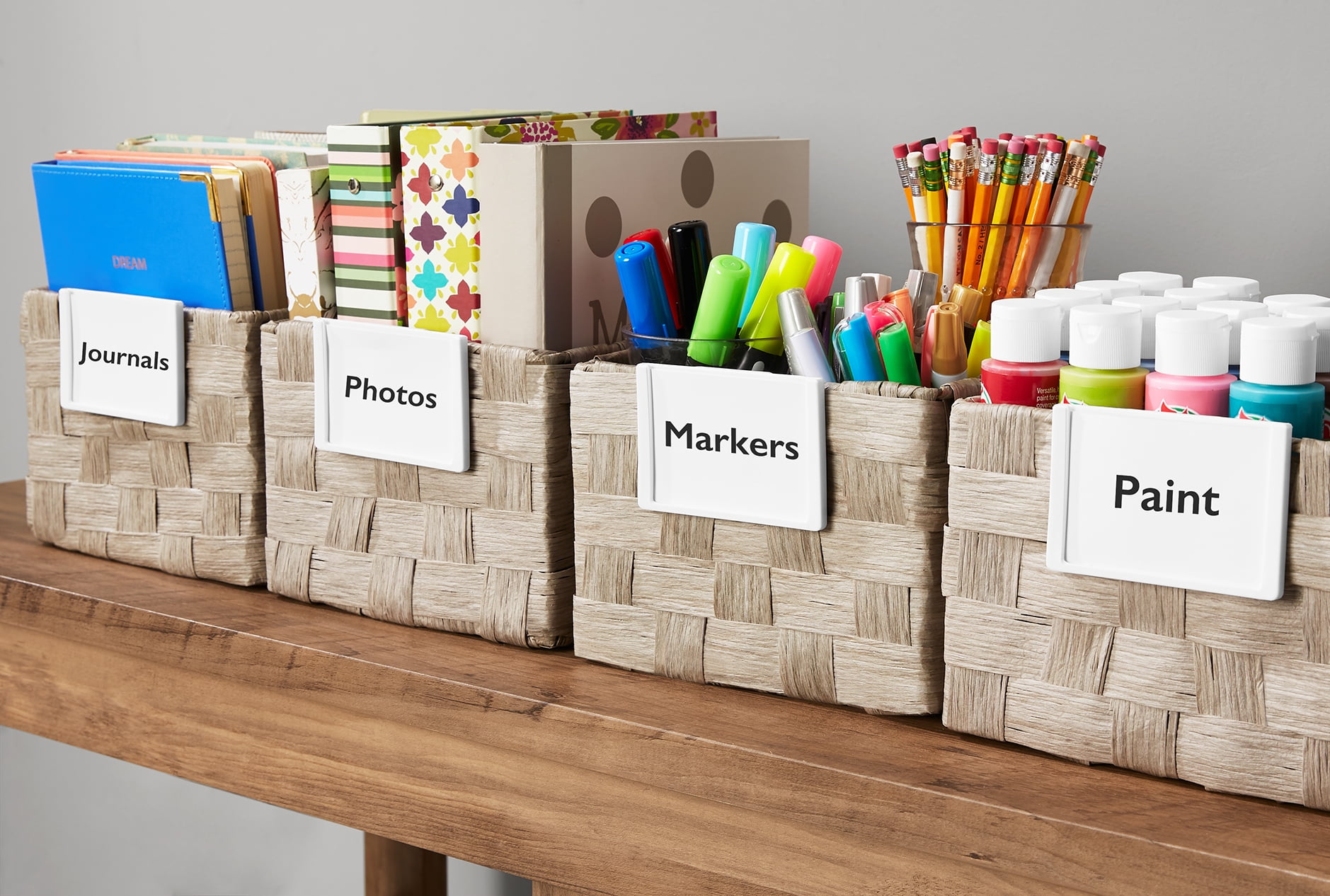 Mainstays 4pk White Plastic Basket Labels with Paper Inserts for Home ...