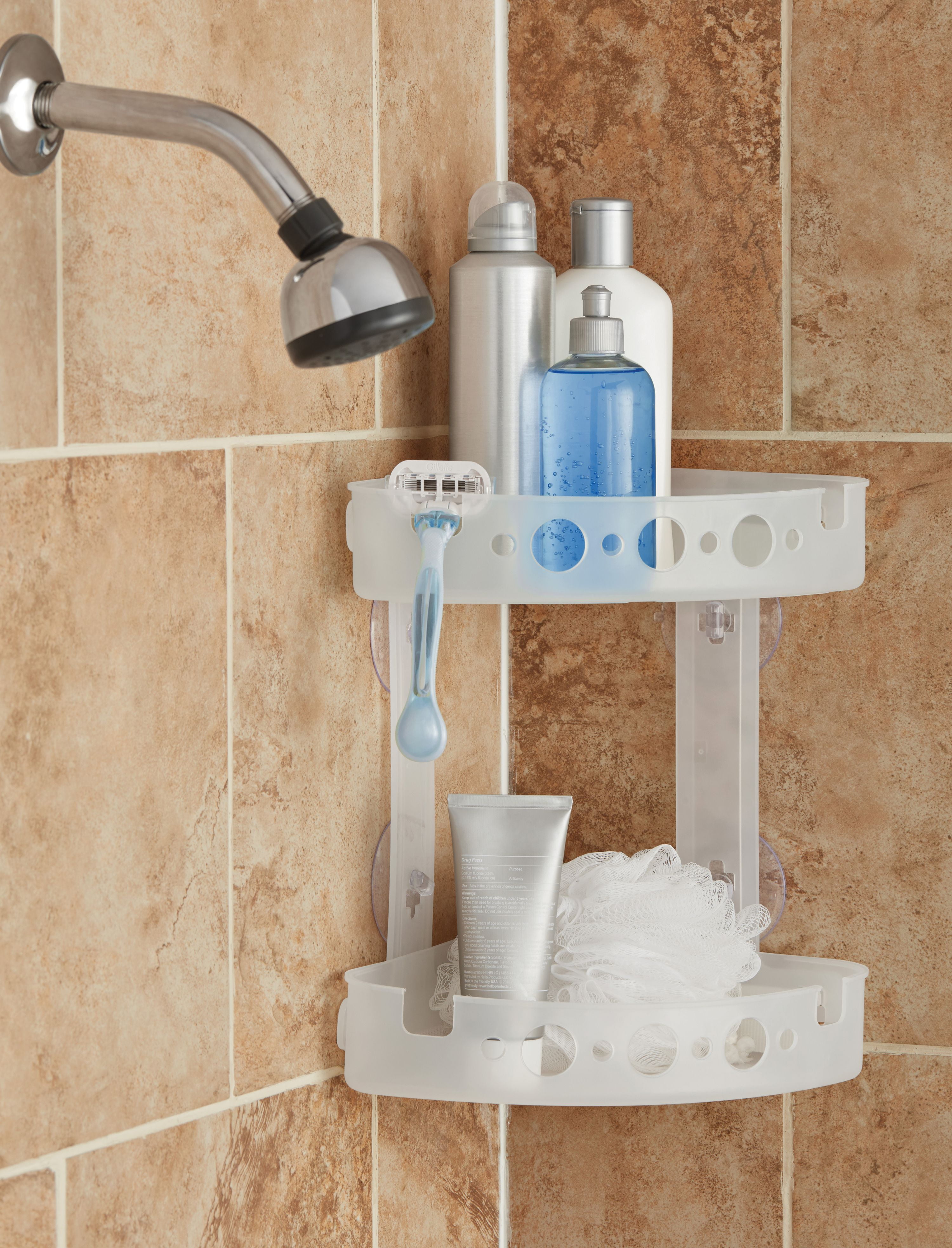 Mainstays Plastic Corner Shower Caddy with Multiple Shelves, Frosted ...