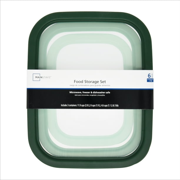 Mainstays Plastic Durable Food Storage Container Set, Green, 6pcs ...
