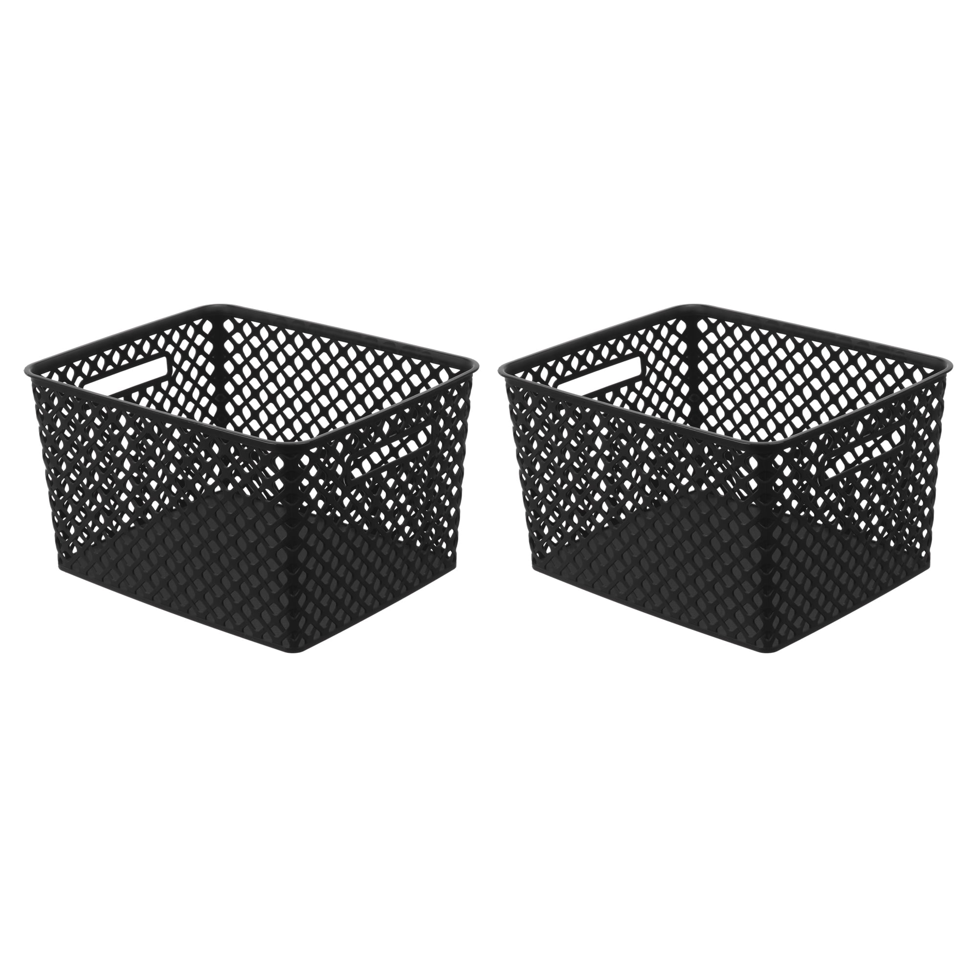 Mainstays Large Black Decorative Storage Basket 2 Pack with Handles ...