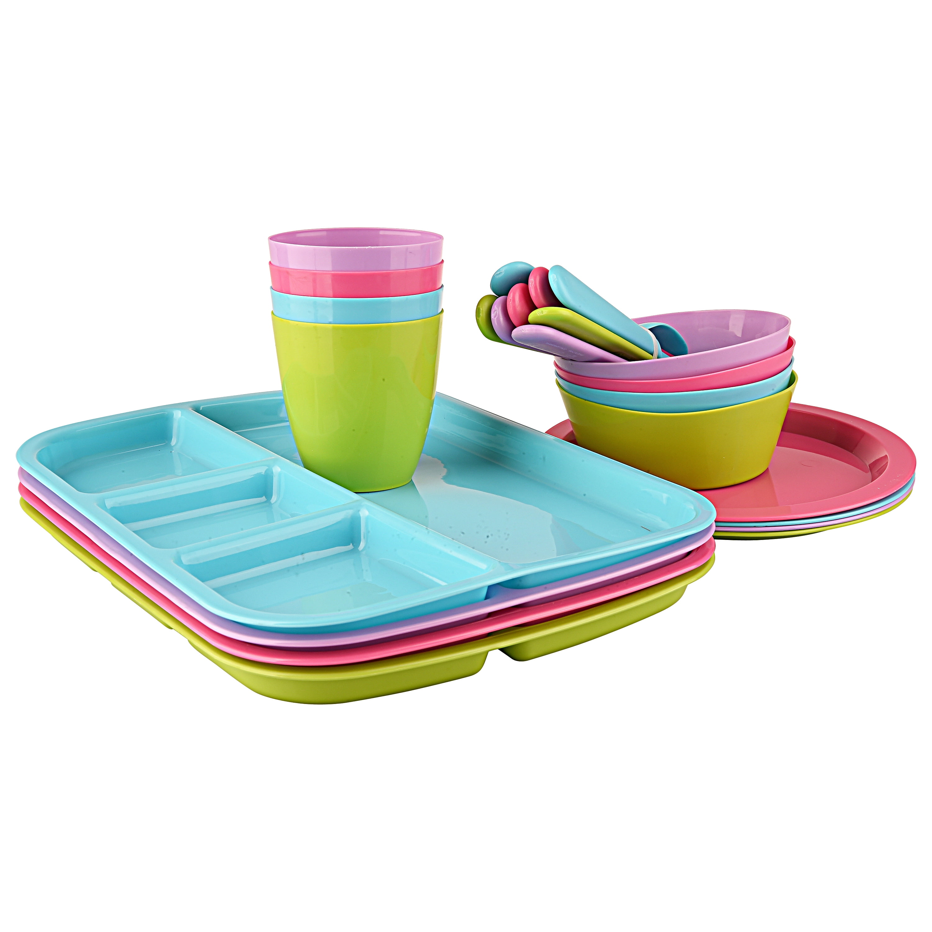 Mainstays Kids 24-Piece Dinnerware Set - BPA-Free Plastic - Walmart.com